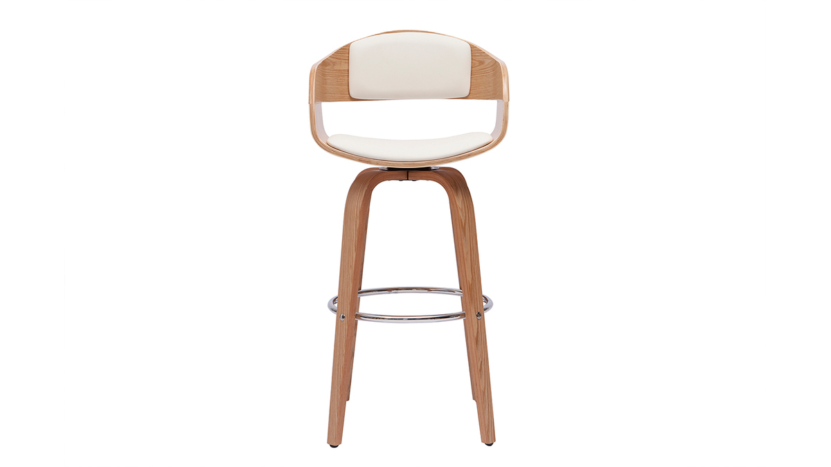 Design-Barhocker drehbar weiß und helles Holz H 67 cm GAO - Miliboo