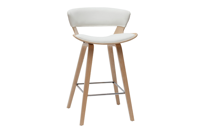 Design-Barhocker höhenverstellbar weiß und helles Holz H65 cm SYRAH ...