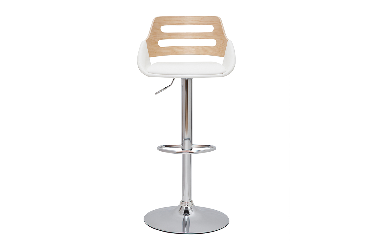 Design-Barhocker höhenverstellbar weiß und helles Holz PERNIK - Miliboo