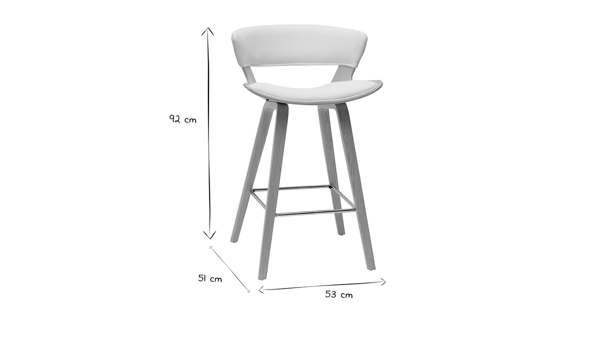 Design-Barhocker weiß mit hellem Holz H 65 cm (2er-Set) SYRAH - Miliboo