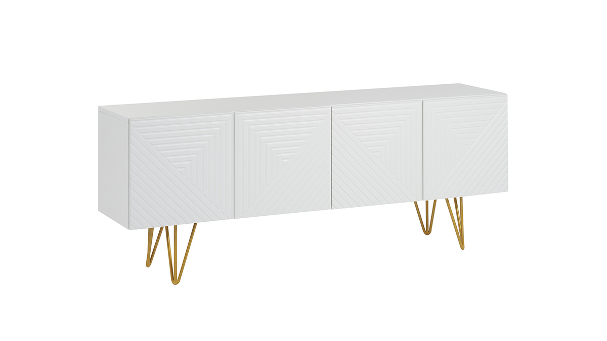 Design-TV-Möbel mit weißer Gravur und goldfarbenem Metall B140 cm OZEN ...