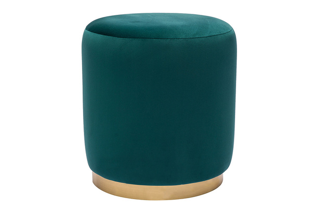 Runder Samt-Pouf in petrolblau und goldfarbenem Metall D40 cm AMAYA ...