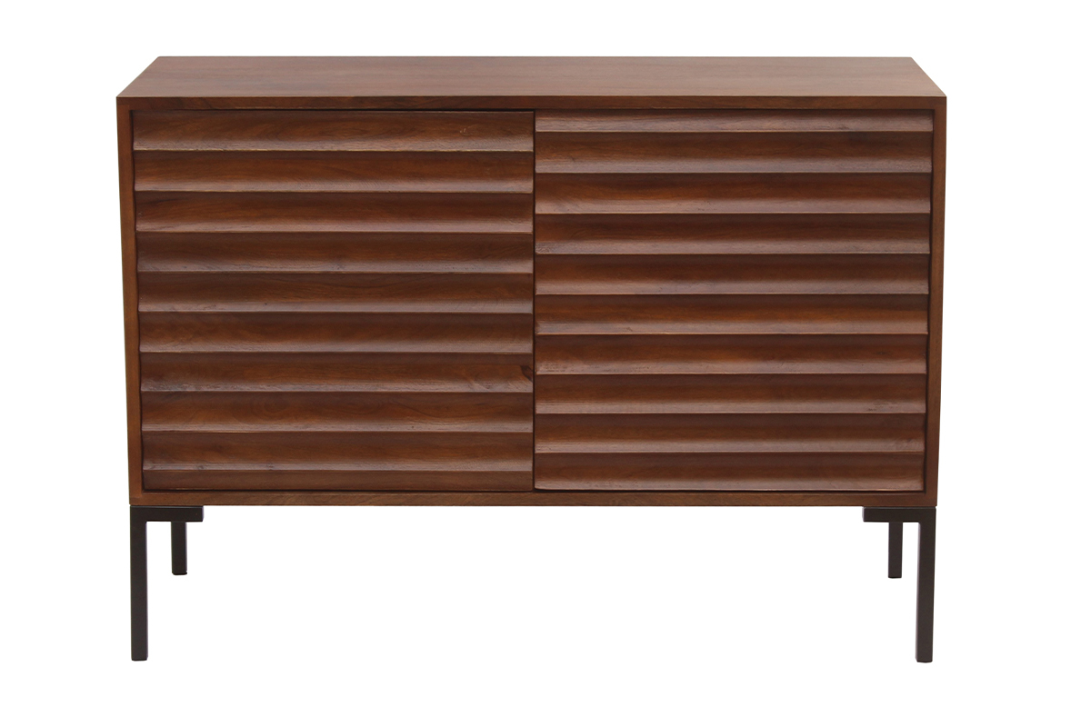 Sideboard aus dunklem, massivem Mangoholz und schwarzem Metall 2 Türen B100 cm ONDA - Miliboo