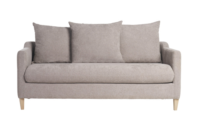 Skandinavisches Schlafsofa aus taupefarbenem Stoff mit Samteffekt und ...