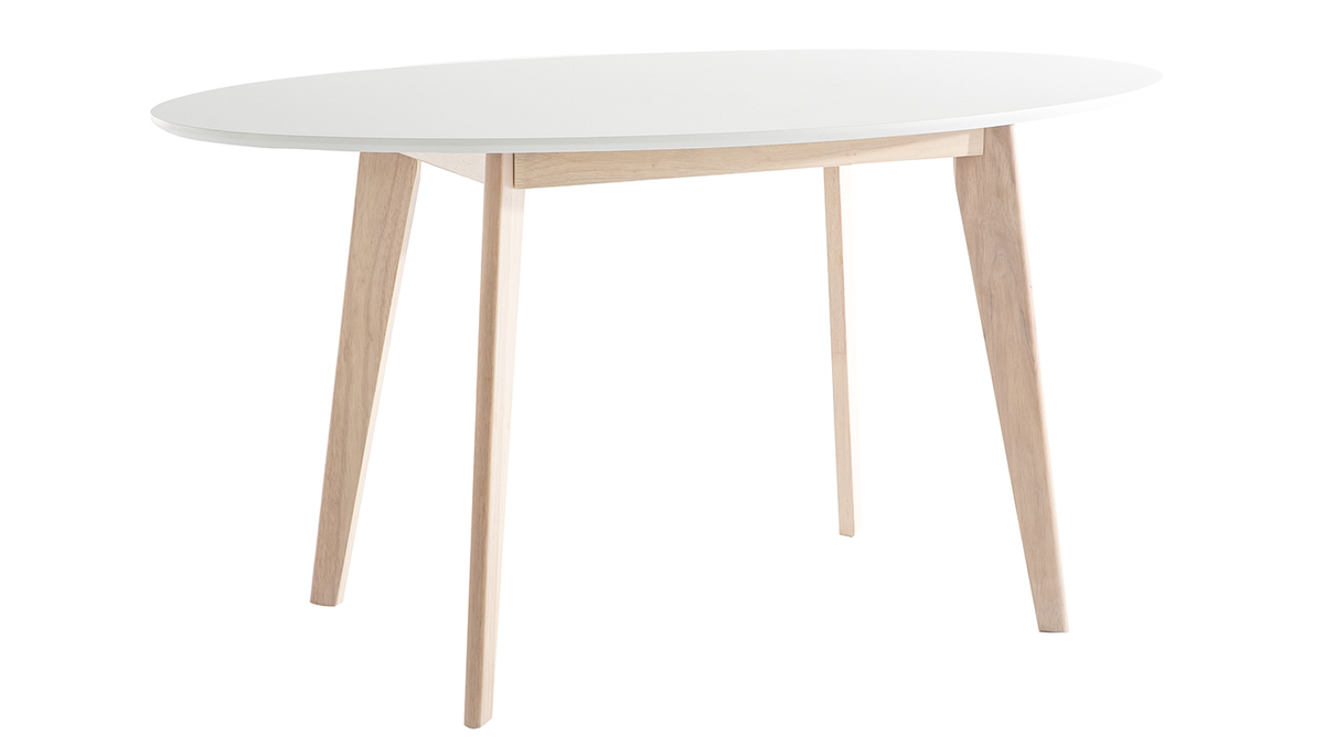 Tisch oval 150 cm Weiß und helles Holz LEENA - Miliboo